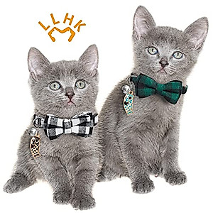 LLHK 4 Pack Small Fish Cat Collars with Bow Tie and Bell,Personalized Breakaway Kitten Collar for Girl boy Cats,Adjustable 7-12inch,Cute for Kitty Kitten Adult Cats,Pet Supplies,Stuff,Accessories