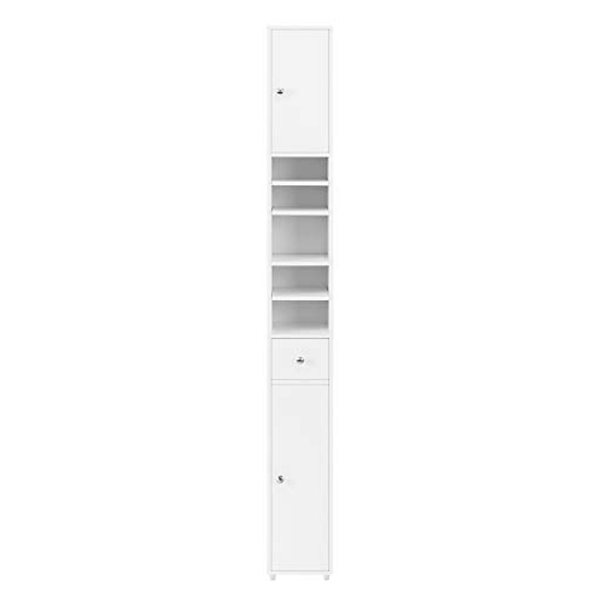 Haotian BZR34-W, White Tall Bathroom Storage Cabinet with 1 Drawer, 2 Doors and Adjustable Shelves, Bathroom Shelf, 7.87 x 7.87 x 70.87 Bathroom Tall Cabinet Cupboard