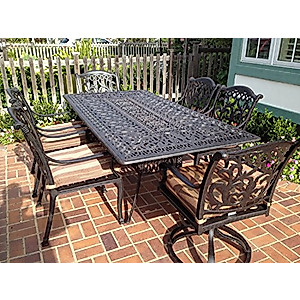 Theworldofpatio Mandalay Cast Aluminum Powder Coated 7pc Outdoor Patio Dining Set with 44"x84" Rectangle Table - Antique Bronze