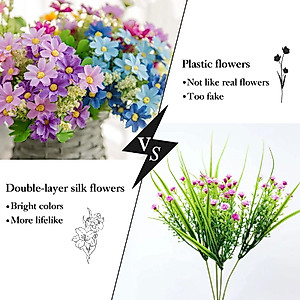 Clearance 6 Bundles Outdoor Artificial Flowers for Decoration,Silk Flowers UV Resistant Fake Flowers No Fade Faux Flowers Plastic Bouquet Hanging Plants for Indoor Outside Farmhouse Home Garden