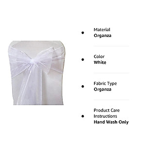 Lucky 10/20/50/100 Pack Organza Banquet Chair Sash Sashes Bows Ties for Weddings Party Decoration White Pink Purple Gold Red(20 Pack, White)