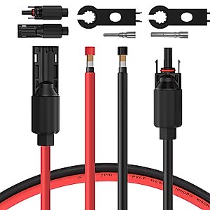 BougeRV 30 Feet 8AWG Solar Extension Cable with Female and Male Connector with Extra Free Pair of Connectors Solar Panel Adaptor Kit Tool (30FT Red + 30FT Black)