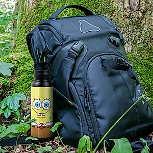 LOGOVISION Spongebob Official Dual Face Logo 24 oz Insulated Canteen Water Bottle, Leak Resistant, Vacuum Insulated Stainless Steel with Loop Cap, Black