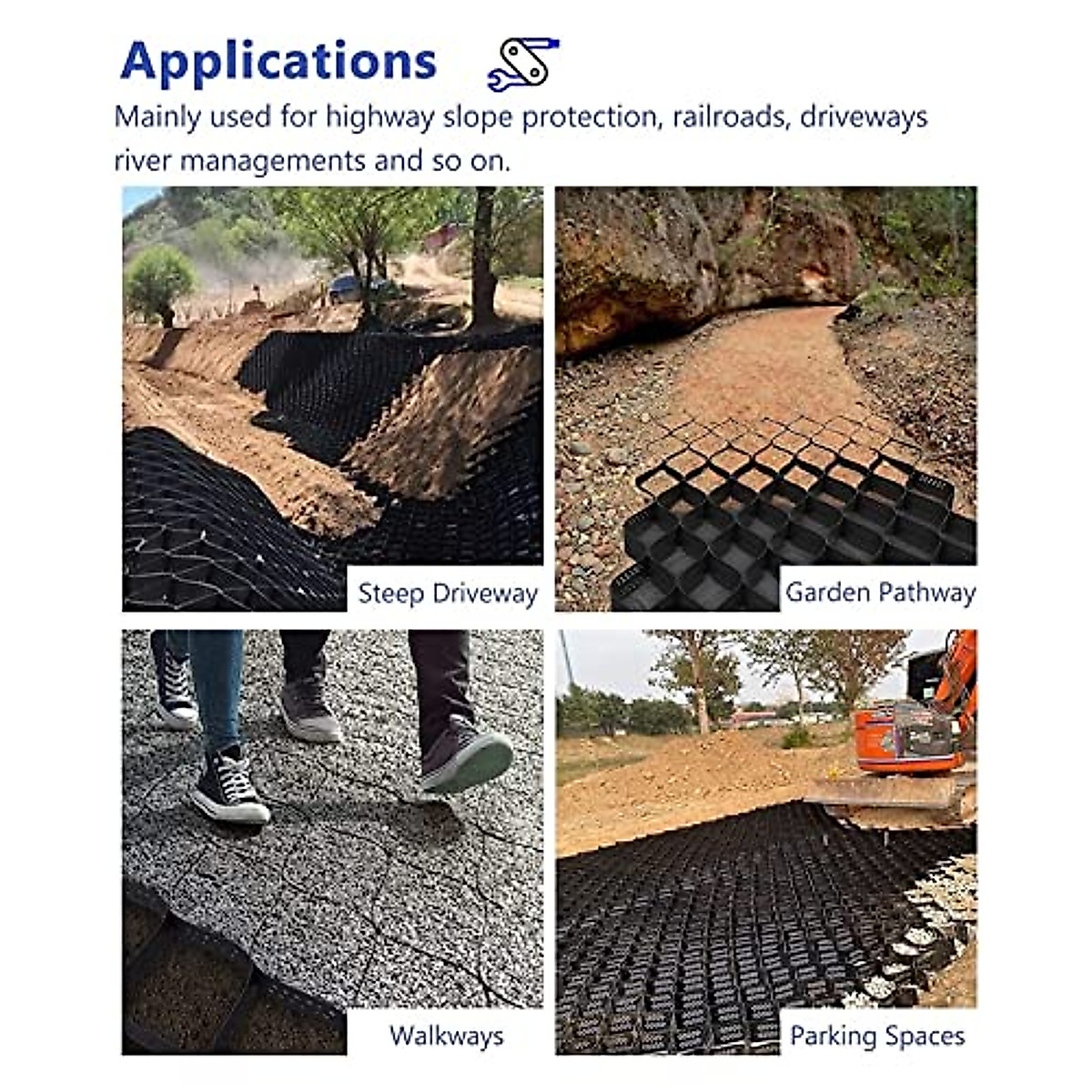 ZHOUHONG Geo Grid Ground Grid, Geo Cell Grid 2 Inch Thick, Gravel Grid HDPE Material, Ground Stabilization Grid 1885 LBS Per Sq, Tensile Strength Gravel Ground Grid for Slope Driveways, Garden