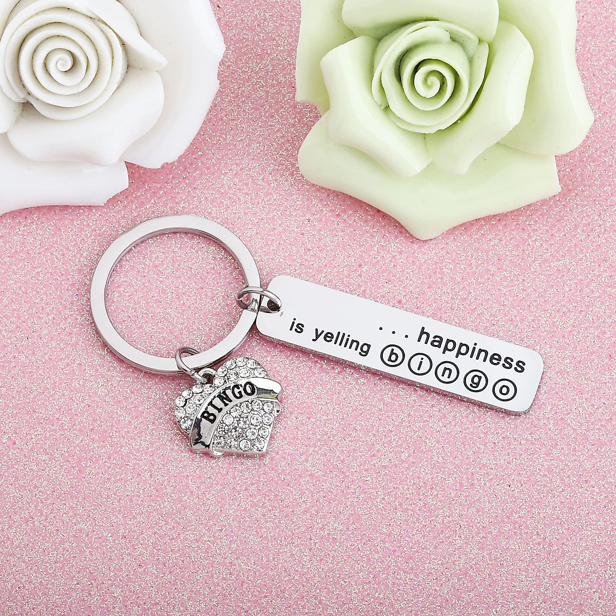 FEELMEM Funny Bingo Gift Happiness is Yelling Bingo Keychain Bingo Players Bingo Lovers Gifts Bingo Winner Gift