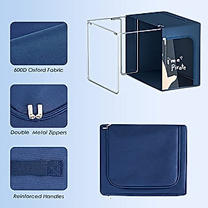 Furnhome Cute Storage Bins, Foldable Toy storage bins-Stackable Stuffed Animal Storage Bins,Lovely Clothes Storage Bins, Sturdy Storage Chest with Zippers & Clear Window & Steel Frame & Carry Handles(Walrus,Small×2).