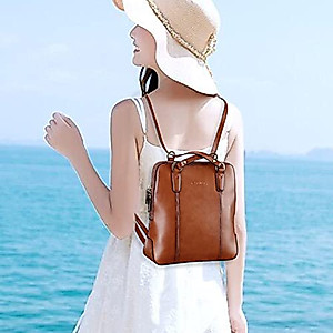 Banuce Fashion Leather Convertible Backpack Purse for Women Small Shoulder Bag School Daypack Brown
