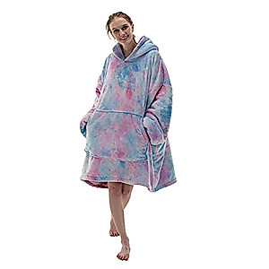 COSUSKET Adult Hoodie Wearable Blanket, Tie Dye Super Cozy Warm and Oversized Sherpa Blanket Hooded for Women