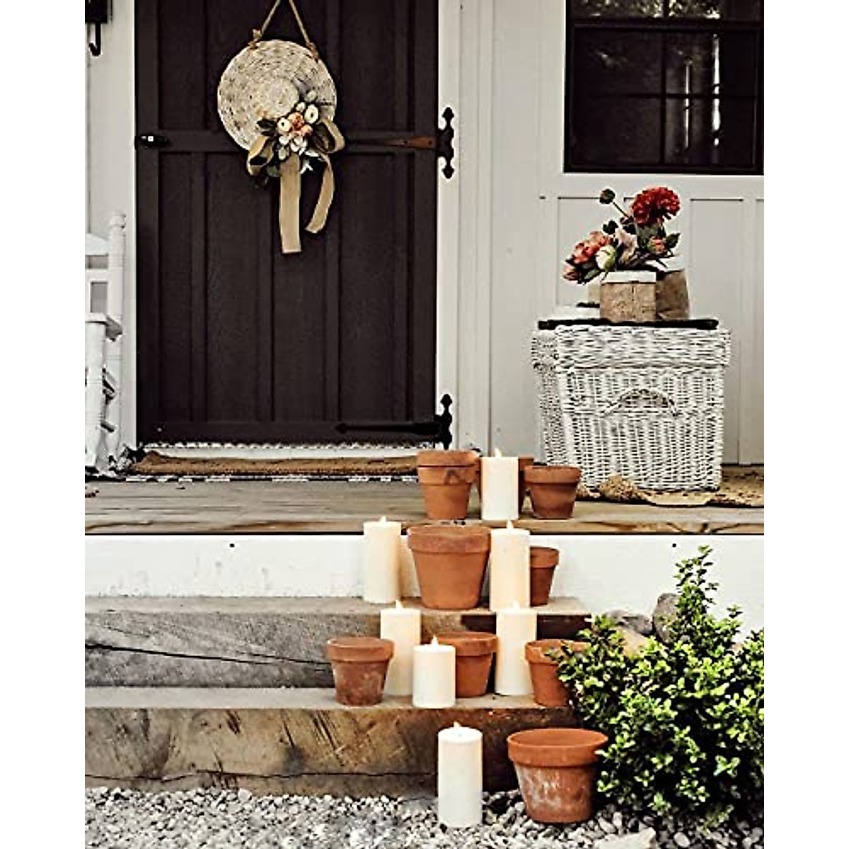 Outdoor Ivory Flameless Candles with Timer: LED Pillar Candle Set of 3, Waterproof Patio Decor, Battery Operated, Remote Control Included, Realistic Flickering Warm White Light - 3x4 3x5 & 3x6