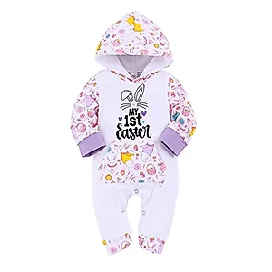 WALSONER Newborn My First Easter Outfit Baby Girl Hoodie Romper Bodysuit Jumpsuit Clothes Newborn White