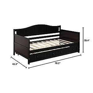 Merax Classic Wood Daybed with Trundle Twin to King Day Bed Frame No Box Spring Needed