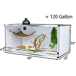 Large Reptile Terrarium Habitat Tank 48''x24''x24'' for Bearded Dragon Gecko Lizard Snake, PVC Enclosure 120 Gallon Wide Breeding Lounge Vivarium Area with Sliding Doors Lock Crawling Pet-White
