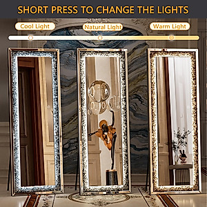 Hasipu Full-Length Mirror 63”×20” with Lights and Crystal Crush Diamond, Wall Mounted Hanging Diamond Mirror Leaning for Living Room Bedroom