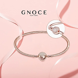 GNOCE Charm Bracelet Sterling Silver Rose Gold Plated DIY Snake Chain Endearing Gifts For Her Basic Charm Bracelet Dainty Bangle with Crystal Round Shape Clasp (2Rose Gold, 7.5)