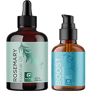 Maple Holistics Hair Regrowth Bundle - Pure Rosemary Oil for Hair Growth with Boost Hair Thickening Serum with Peppermint Black Castor Oil and More - Advanced Biotin Hair Growth Serum with Rosemary