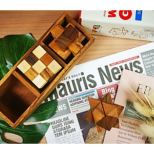 NUTTA - 3 in 1 Set Wooden Games Brain Teaser Wood Toy Desk Puzzle Coffee Table Decor Broad Game 3D Puzzles for Teens and Adults Fun Games Indoor Outdoor Camping Decorate Party Gift Christmas