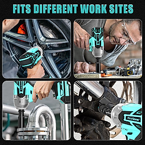 HooSeen Power Cordless Impact Wrench - 1/2 inch 21V Brushless Impact Gun Max Torque 445 Ft-lbs (600N.m), Electric Impact Wrenches with 4.0Ah Li-ion Battery & Fast Charger (Light Blue)