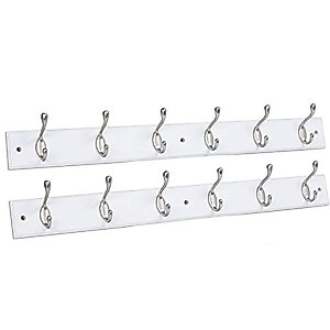 BIRDROCK HOME Hook Coat and Hat Rack - 2 Pack - 6 Hooks - 27 Inches - Wall Mount - Decorative Home Storage - Entryway Foyer Hallway Bathroom Bedroom Rail - Satin Nickel Hooks - White Pine Bathroom