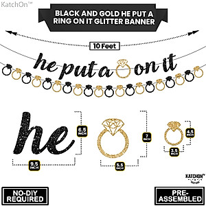 KatchOn, Glitter He Put A Ring On It Banner with Cute Diamond Ring Balloon - Pack of 2 | Engagement Ring Balloons, Black and Gold Engagement Party Decor | Diamond Balloons for Wedding, Bridal Shower