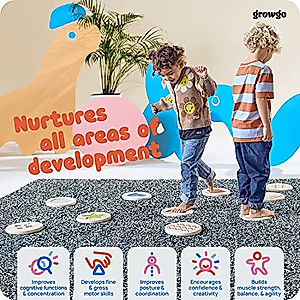 GROWGO Montessori Toddler Balance Beam with Stepping Stones for Kids - Set of 6 Wooden Balance Beam with Set of 12 Balance Stepping Stones