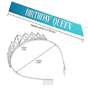"Birthday Queen" Sash & Crystal Tiara Kit COCIDE Birthday Silver Tiara and Crowns for Women Sash for Girls Blue Birthday Decorations Set Rhinestone Headband Hair Accessories Glitter Sash for Party