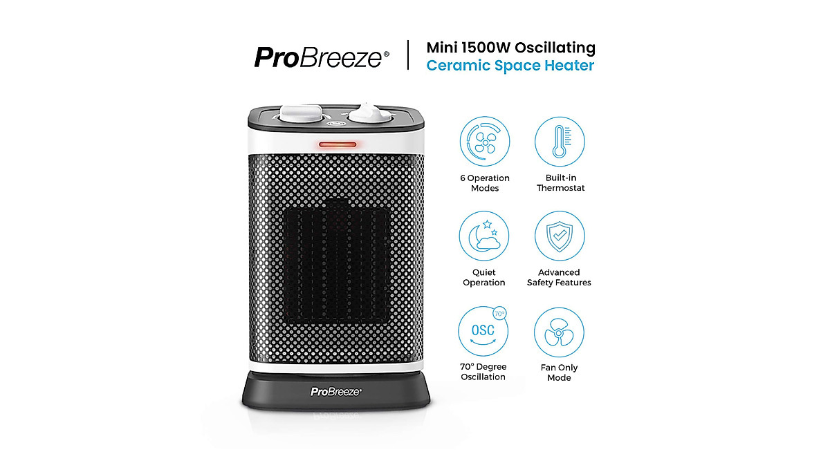 Pro Breeze 1500W Oscillating Ceramic Space Heater – Safe & Energy Efficient