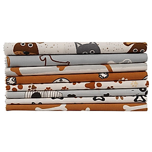 Soimoi 8 Pc Fat Quarter Bundle- Dog Print 18"x 22" DIY Patchwork- 100% Cotton Pre-Cut Quilting Fabric Gray-White- Brown
