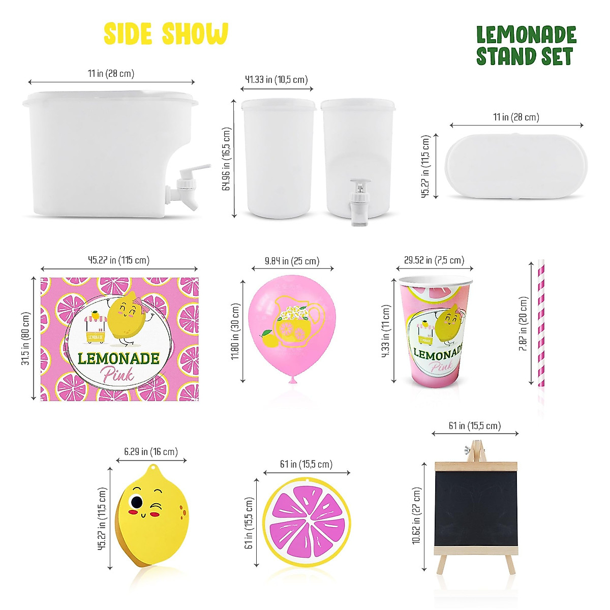 Lemonade Stand Supplies, Lemonade Stand Kit, Includes 3.5L Drink Dispenser, Lemonade Cups, Paper Straws, Garland, Latex Balloons, Board, Lemonade Banner (stand NOT included)