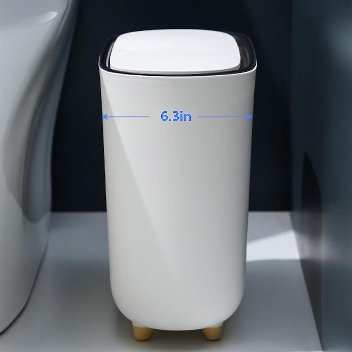 CENGNIAN 1.5 Gallon Bathroom Trash Can with Press-Top Lid, Adsorption Garbage Can with Lid, Smart Plastic Slim Wastebasket for Bathroom, Office, rv, Bedroom, Living Room