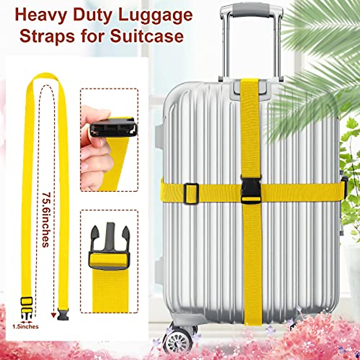 8 Pcs Luggage Straps Suitcase Belts Add A Bag Luggage Straps Elastic Adjustable Belt Suitcase Strap Belt Luggage Bungees for Add a Bag Suitcase Belt Travel Accessories for Connect Luggage (Yellow)