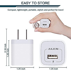 USB Charger, iPhone Wall Charger Block, AILKIN 3Pack Single Port iPhone Fast Charging Power Adapter Plug Cube Compatible with iPhone 14 13 12 Pro Mini Max 11 XR, Samsung Galaxy S23 S22 S21 A52, Google