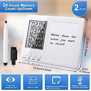 2 Pcs Timer Digital Kitchen Timer Four Event Kitchen Timer Multi Timer with Whiteboard Function Smart Timer for Cooking Classroom Learning Task Project