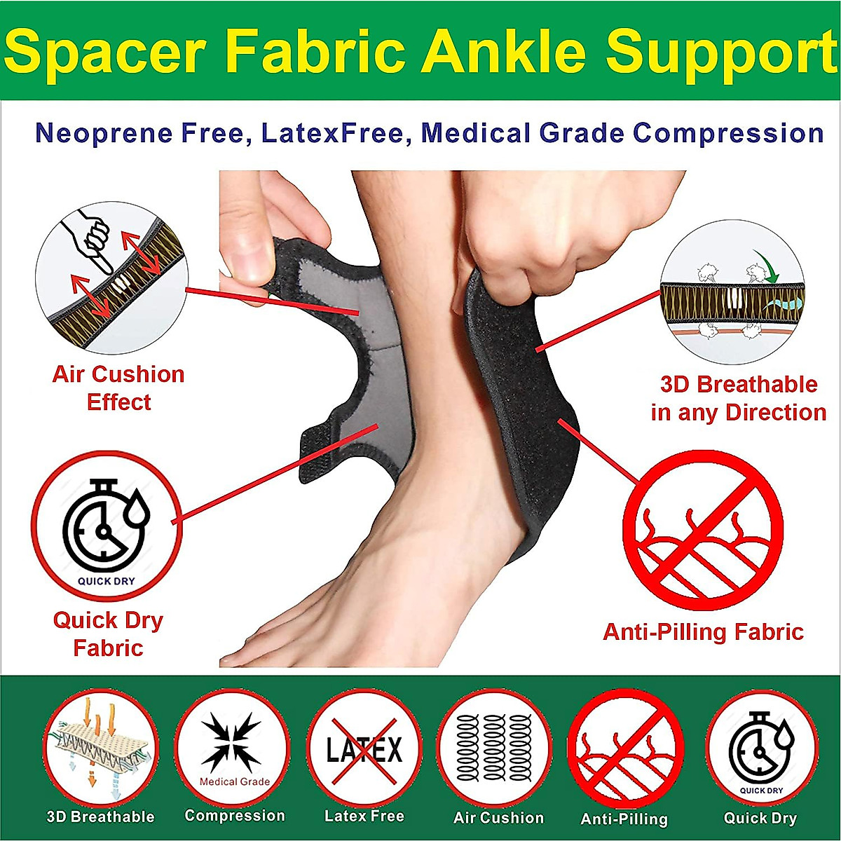 IRUFA, AN-OS-12,3D Breathable Patented Spacer Fabric Adjustable Athletics Achillies Tendon Ankle Wrap, Plantar Fasciitis, Pain Relief for Sprains, Strains, Arthritis and Torn Tendons