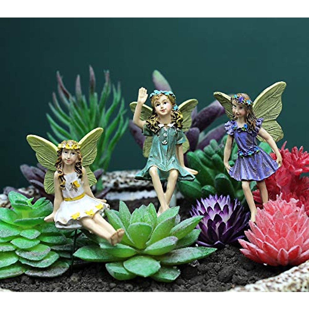 Dorlotou Fairy Garden Figurines 6pcs Miniature Fairies for Outdoor Garden Décor