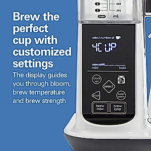 Hamilton Beach Craft Programmable Automatic Coffee Maker Brewer or Manual Pour Over Dripper with 5 Strengths and Integrated Scale, 8 Cups, Includes Cone Filter Set, White (46700)