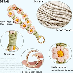 BIHRTC Boho Macrame Keychain Macrame Handmade Bracelet Keyring Wrist Lanyard Leather Cards Wallet Lipstick Holder Cute Flower Keychain Rural Style Bracelet Key Chain for Women