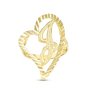 Floreo 10k Yellow Gold Cursive initial and Heart Ring, Letter J, Size 7.5 (Medium)