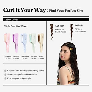 VODANA Professional Triple Flow Ceramic Hair Waver - Easy Beach Waves with Embedded Double Barrel Wave Iron. Experience Instant Heat, Long-Lasting Performance, and Quick Heat (1.6 inch, Creamy Blue)