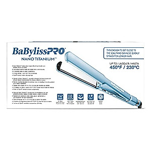 BaBylissPRO Nano Titanium Flat Iron Hair Straightener , 1/2" Ultra- Thin Hair Straightener Iron for Professional Salon Results and All Hair Types