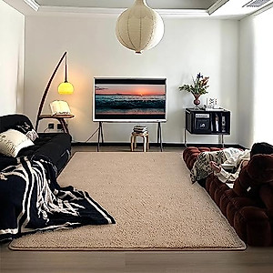 DweIke Modern Area Rugs for Bedroom Living Room, 5x7 Feet, Thickened Memory-Foam Indoor Carpets, Minimalist Style Carpet Suitable for Boys Girls Teenagers and Adults with Super Soft Touch, Beige