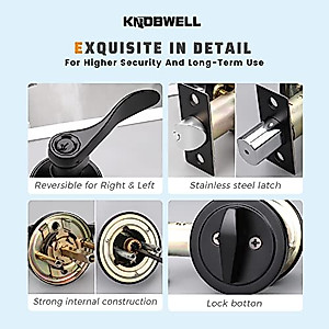 KNOBWELL 1 Pack Keyed Alike Entrance Door Lever Door Handle Exterior Door Lock Set with Single Cylinder Deadbolt Reversible for Right and Left Handing Doors