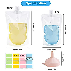 16Pcs Plastic Flask, Concealable and Reusable Cruise Sneak Flask Pouches, SHAIDOJIO Travel Drinking Flask (16 x 8oz, 2 x Funnels, 16 x Label Stickers)