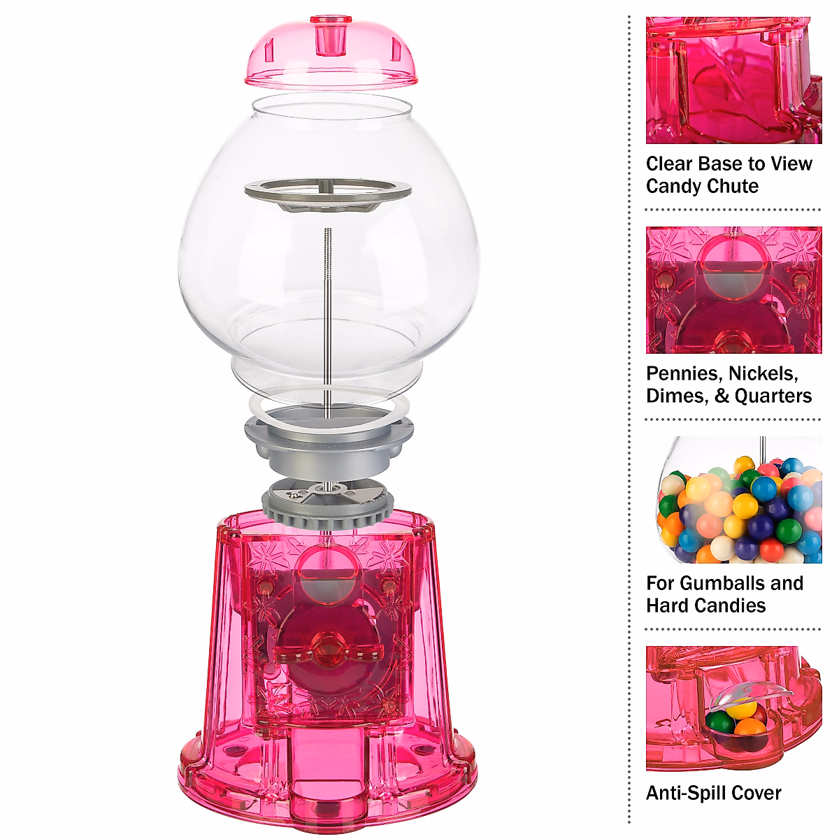 11-Inch Translucent Gumball Machine - Coin-Operated Candy Dispenser Vending Machine and Piggy Bank by Great Northern Popcorn (Pink)