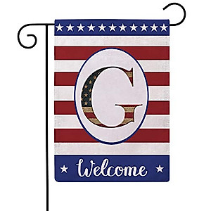 Patriotic Decorative Flag Initial Letter Garden Flags with Monogram G Double Sided American Independence Day Flag Welcome Burlap Garden Flags 12.5×18 Inch for House Yard Patio Outdoor Decor(G)