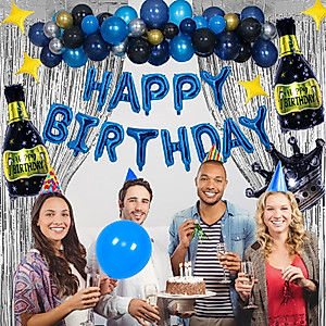 Happy Birthday Decorations for Men, Royal Blue Bday Party Decorations for Men Women Boys with Foil Fringe Curtains,Happy Birthday Banner Balloons,Party Supplies for 20th 25th 30th 35th 40th 50th 60th