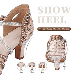 FUKZTE Ballroom Dance Shoes Women Latin Salsa Practice Dancer Shoes Performance Dance Shoes,Silver Brown 2.36 inch Heel,7 US