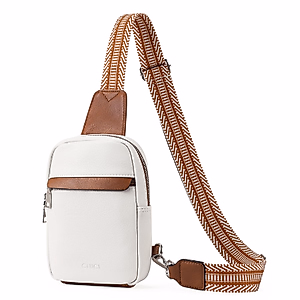 CLUCI Small Sling Bag for Women Crossbody Purse, Leather Fanny Packs with Guitar Strap, Cross Body Bag Women Off White with Brown