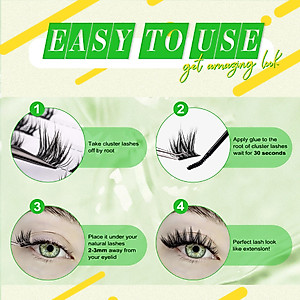 Alice DIY Lash Extensions Clusters Eyelashes L Curl Lash Clusters Cat Eye Individual Lashes Fluffy Wispy DIY Cluster Lashes Extensions False Eyelashes by ALICE Black