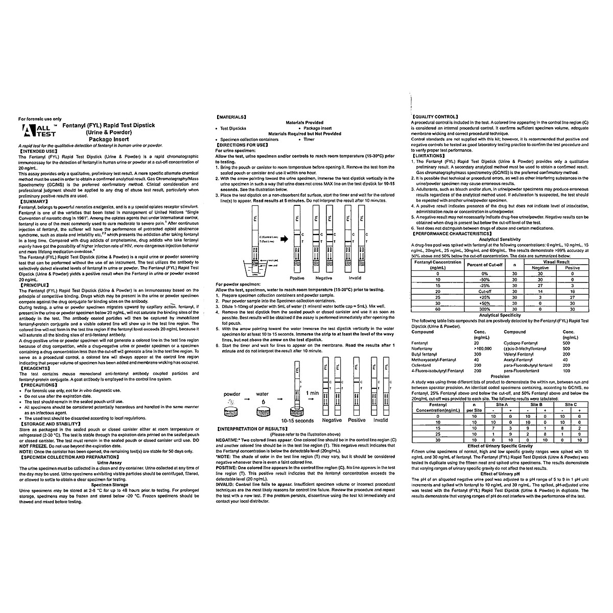 ALLTEST Fentanyl Test Strips - 10 Test Strips Per Pack - #1 Global Selling Fentanyl Test Strips for Powder or Liquid - Harm Reduction Tool, Overdose Prevention, 1 Minute Results, 20ng/mL Cut-off