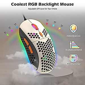 ZIYOU LANG RK-T60 Wired Mechanical Gaming Keyboard and Mouse Combo Portable with Rainbow Backlit 62Key NKRO 6400DPI RGB Honeycomb Mice Coiled Aviator Cable for PS4/PC/WIN Gamer(Dark Gray/Blue Switch)